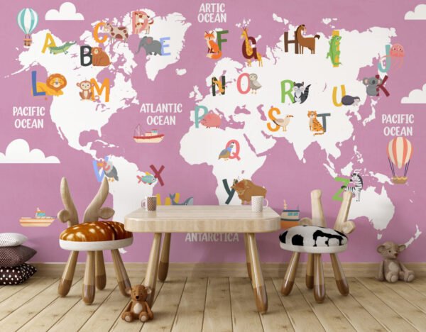 Alphabet World Map Mural