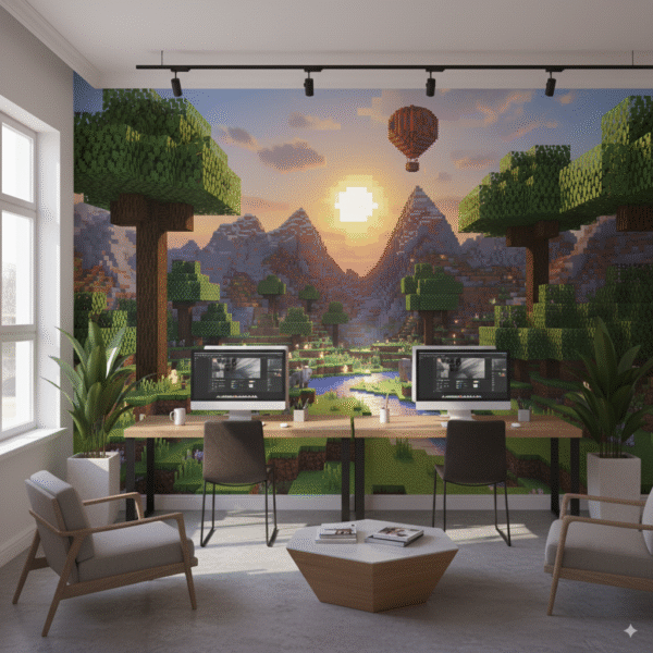 Minecraft-Inspired Landscape Mural