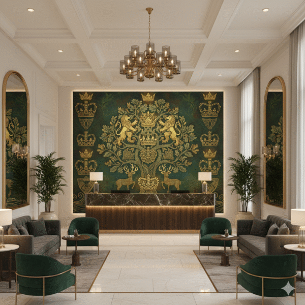 Regal Green & Gold Heraldic Mural