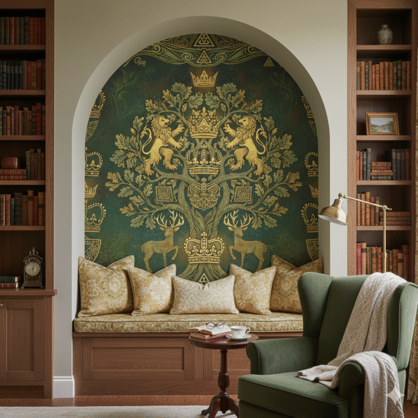 Regal Green & Gold Heraldic Mural